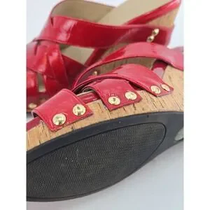 me too | Shoes | Me Too Jafar Patent Red Leather Wedge Sandals 4 4 Inch ...